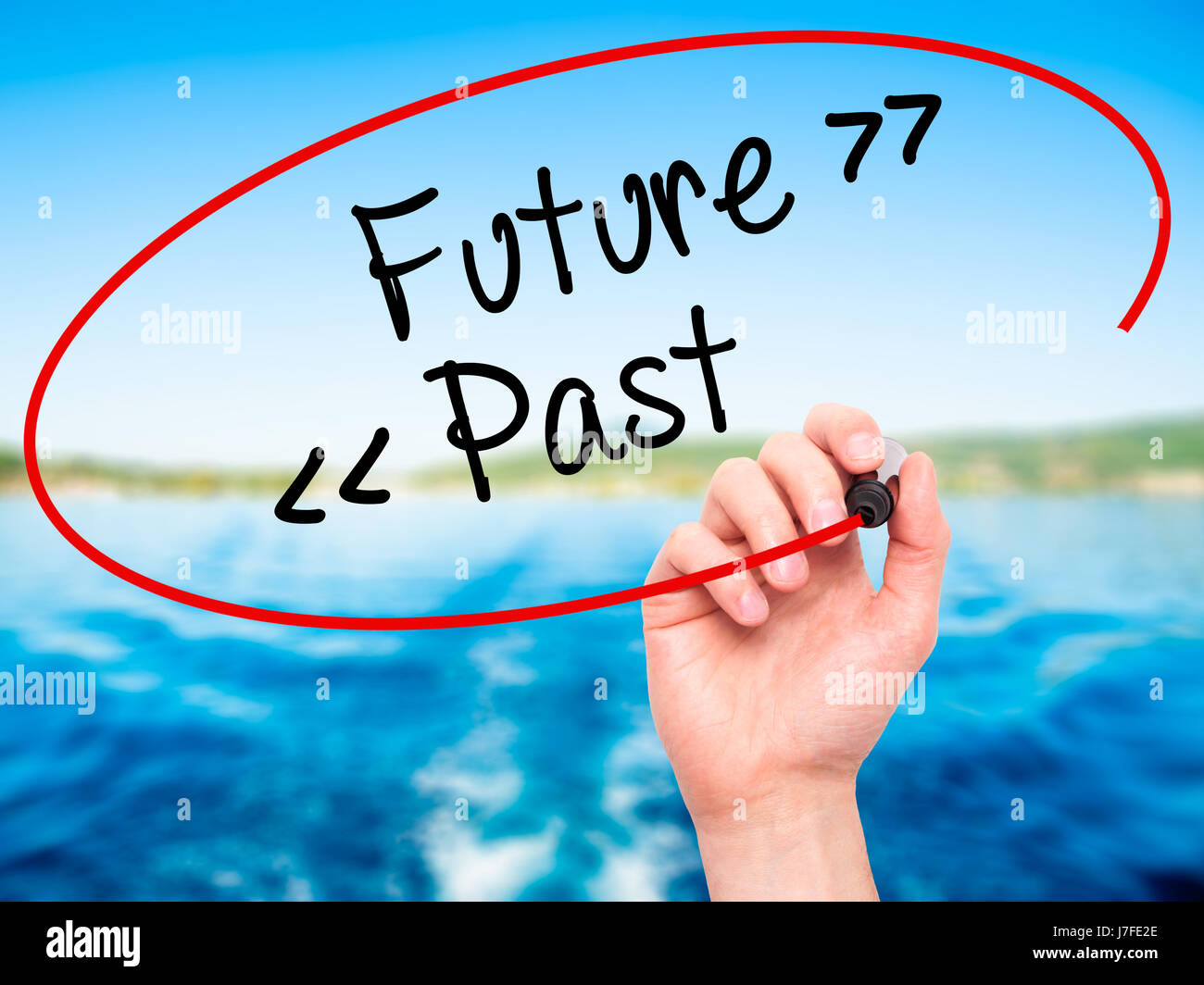 Man Hand writing Future - Past with black marker on visual screen ...