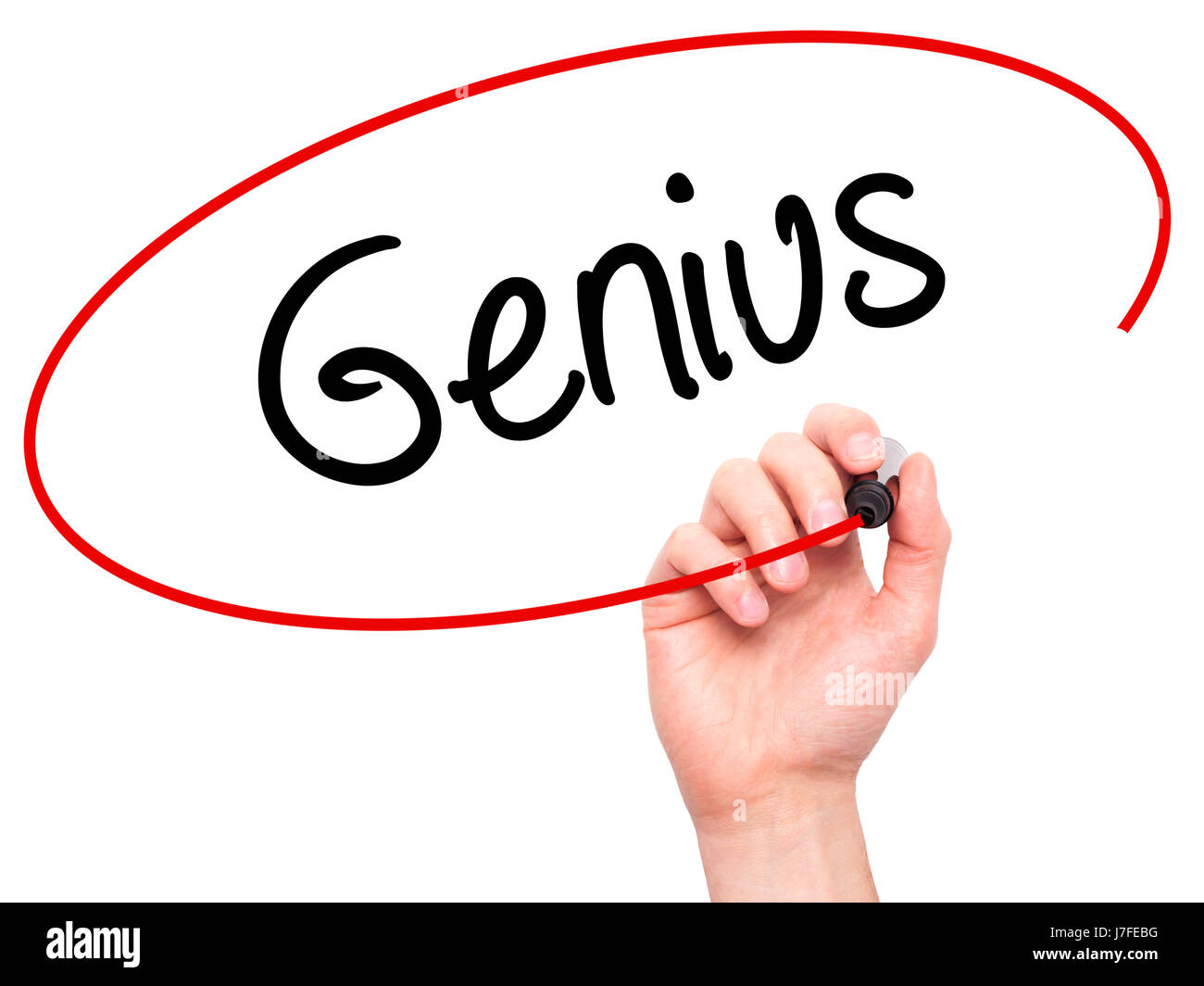 Man Hand writing Genius with black marker on visual screen. Isolated on ...