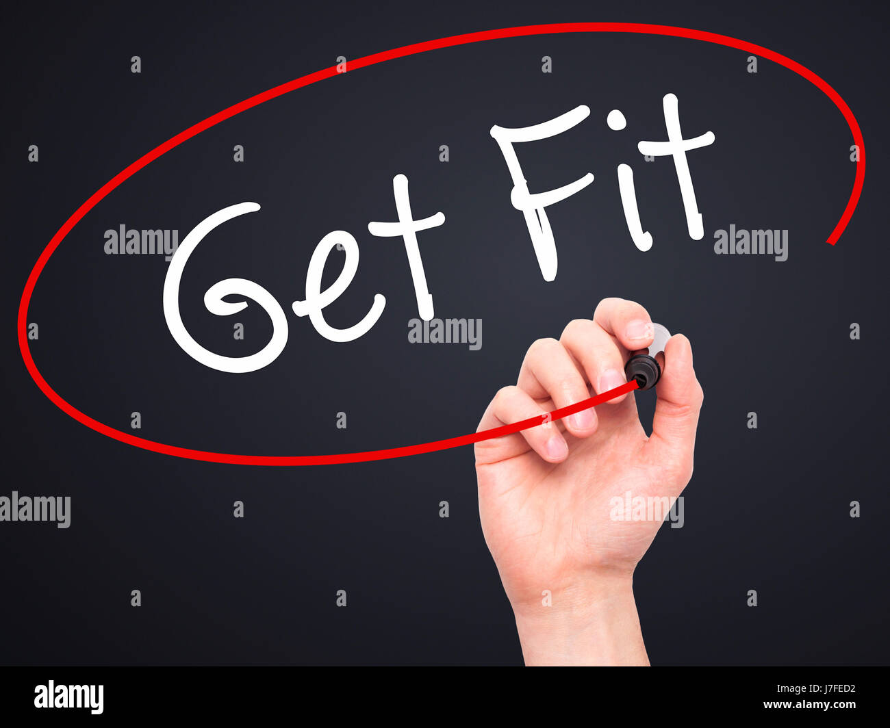 Man Hand writing Get Fit with black marker on visual screen. Isolated ...