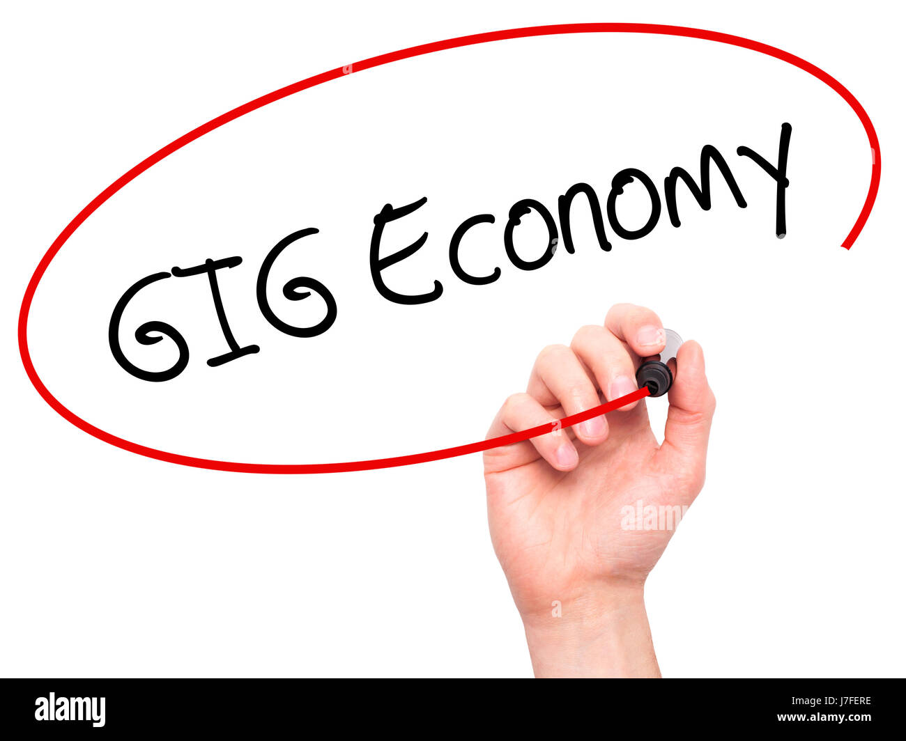 Man Hand writing GIG Economy with black marker on visual screen ...