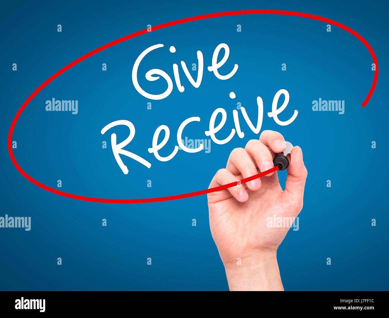 Man Hand writing Give Receive with black marker on visual screen ...