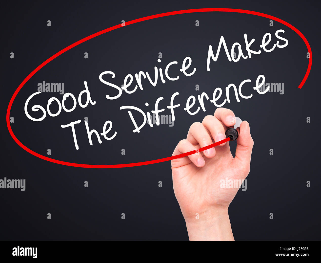 Man Hand writing Good Service Makes The Difference with black marker on ...