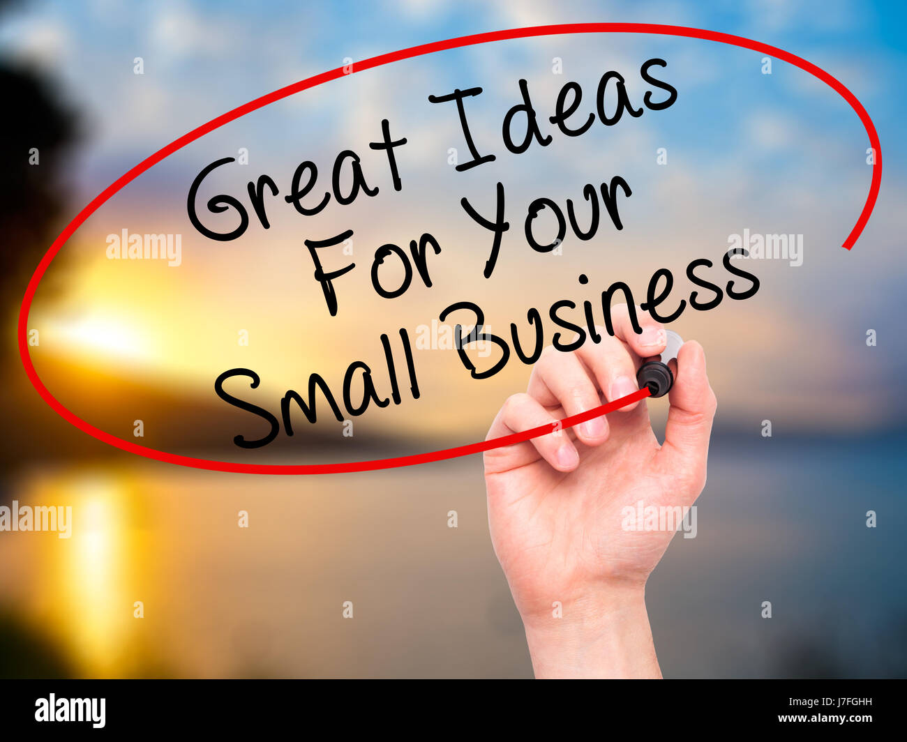 Man Hand writing Great Ideas For Your Small Business with black marker ...