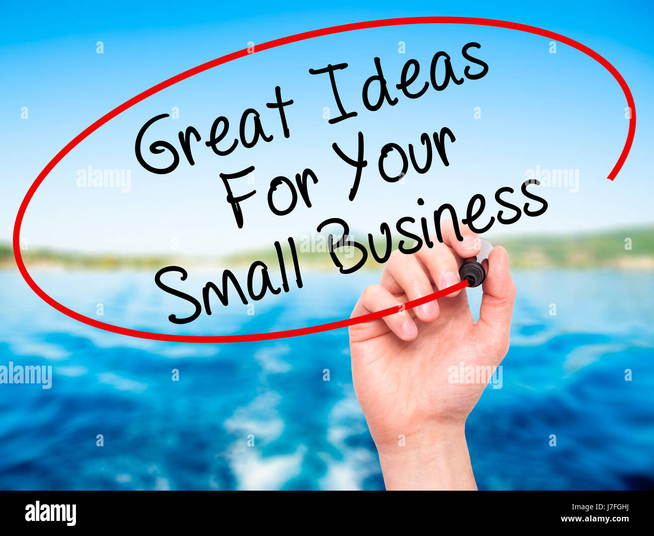 Man Hand writing Great Ideas For Your Small Business with black marker ...