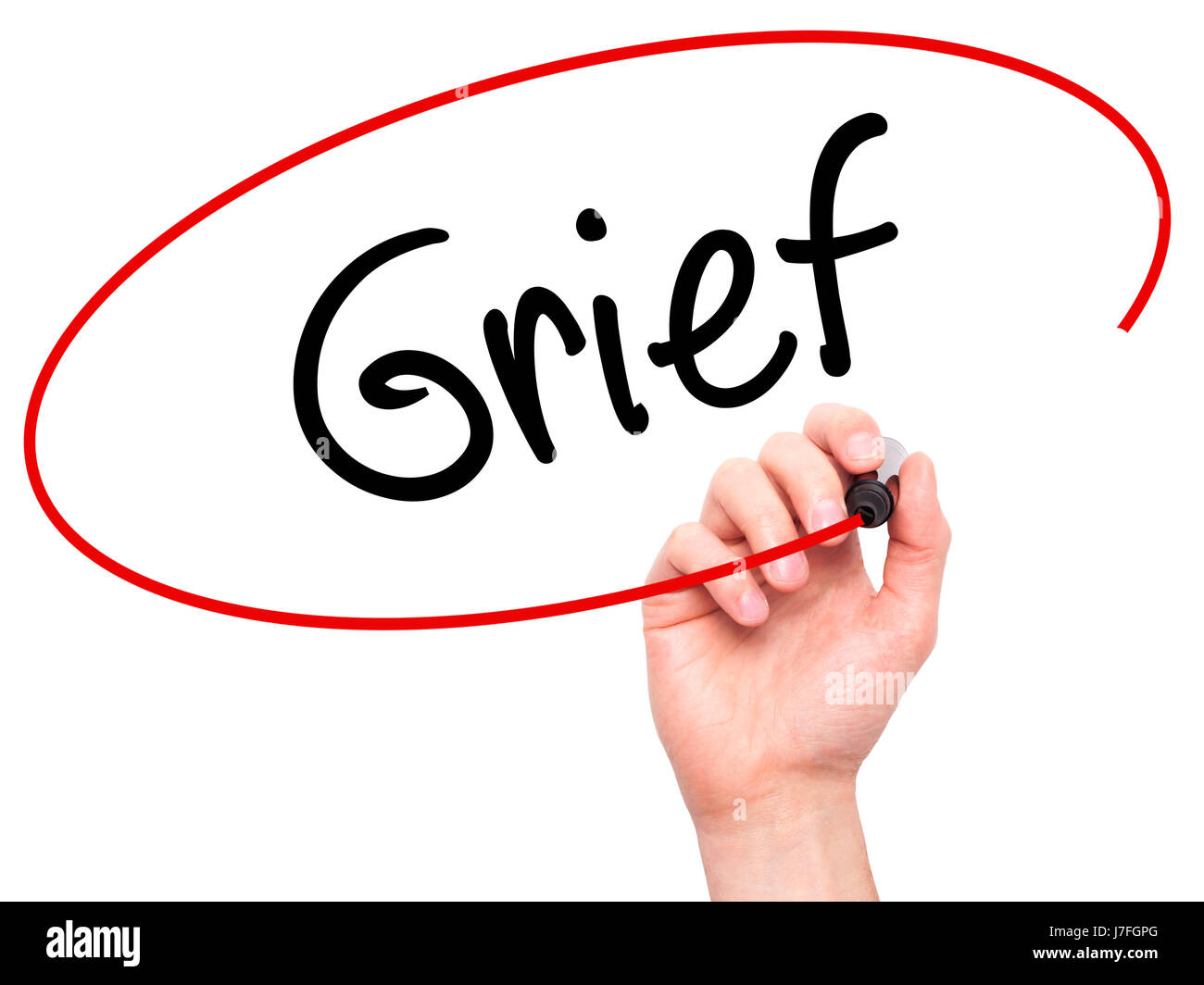 Man Hand writing Grief with black marker on visual screen. Isolated on ...