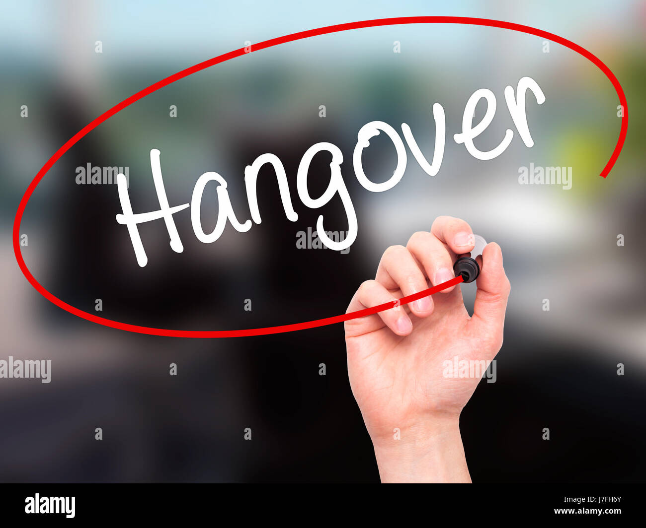 Man Hand writing Hangover with black marker on visual screen. Isolated ...
