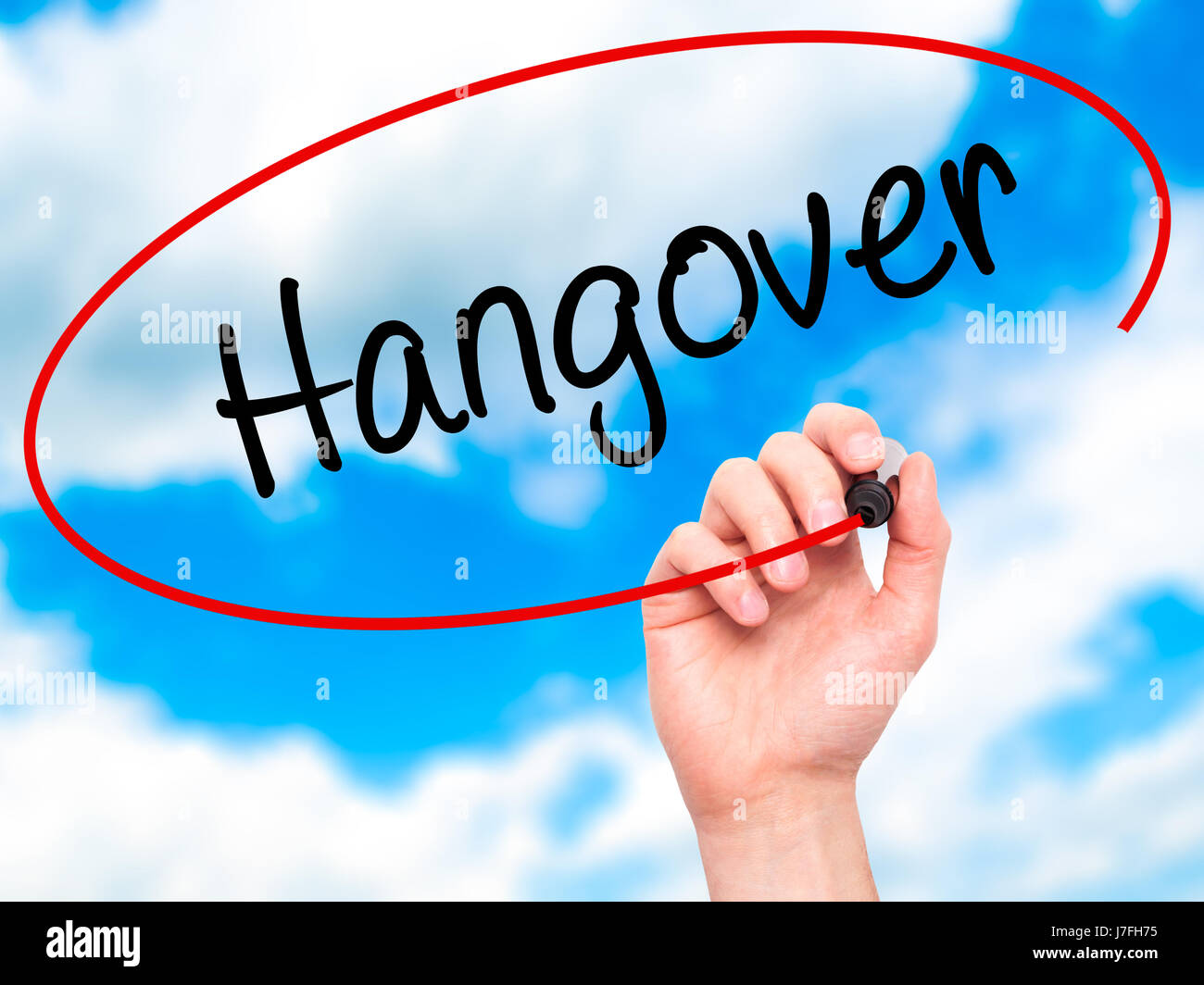 Man Hand writing Hangover with black marker on visual screen. Isolated ...