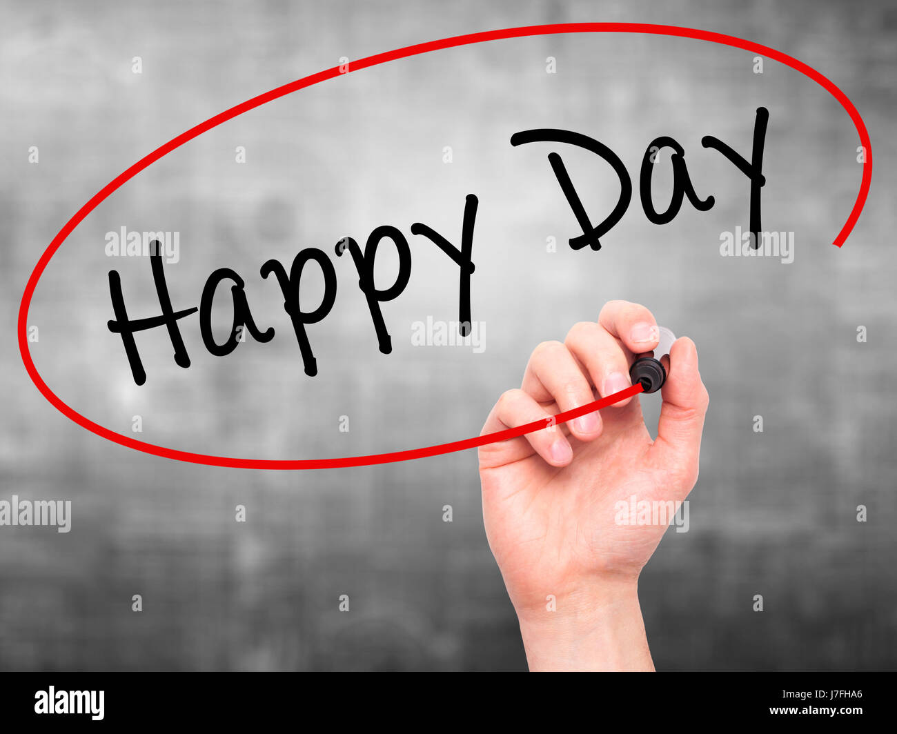 Man Hand writing Happy Day with black marker on visual screen. Isolated ...