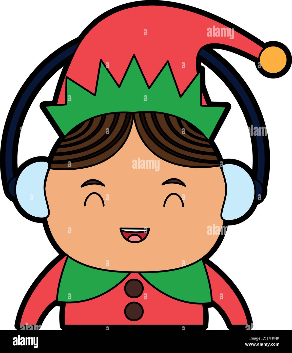 elf or santas helper wearing ear muffs christmas character icon Stock ...