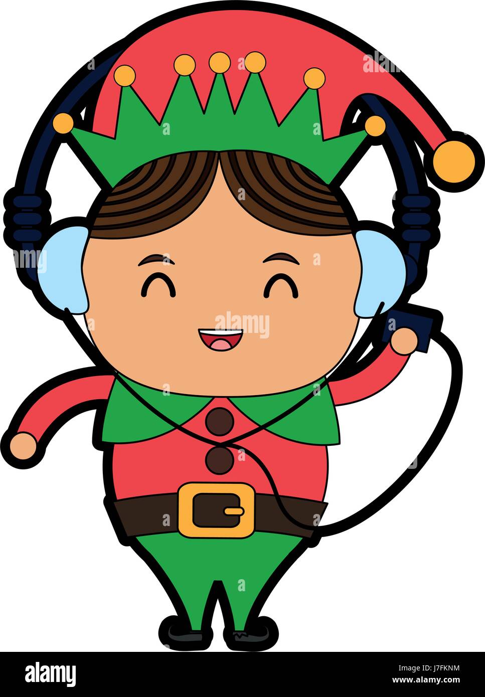 elf or santas helper with music player and headphones christmas Stock ...