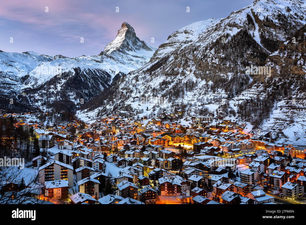 Aerial View on Zermatt Valley and Matterhorn Peak in the Morning ...