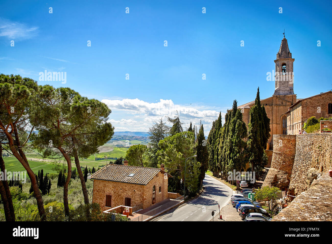Pienza, Italy - MAY 5, 2017: View of the city walls of Pienza, a ...