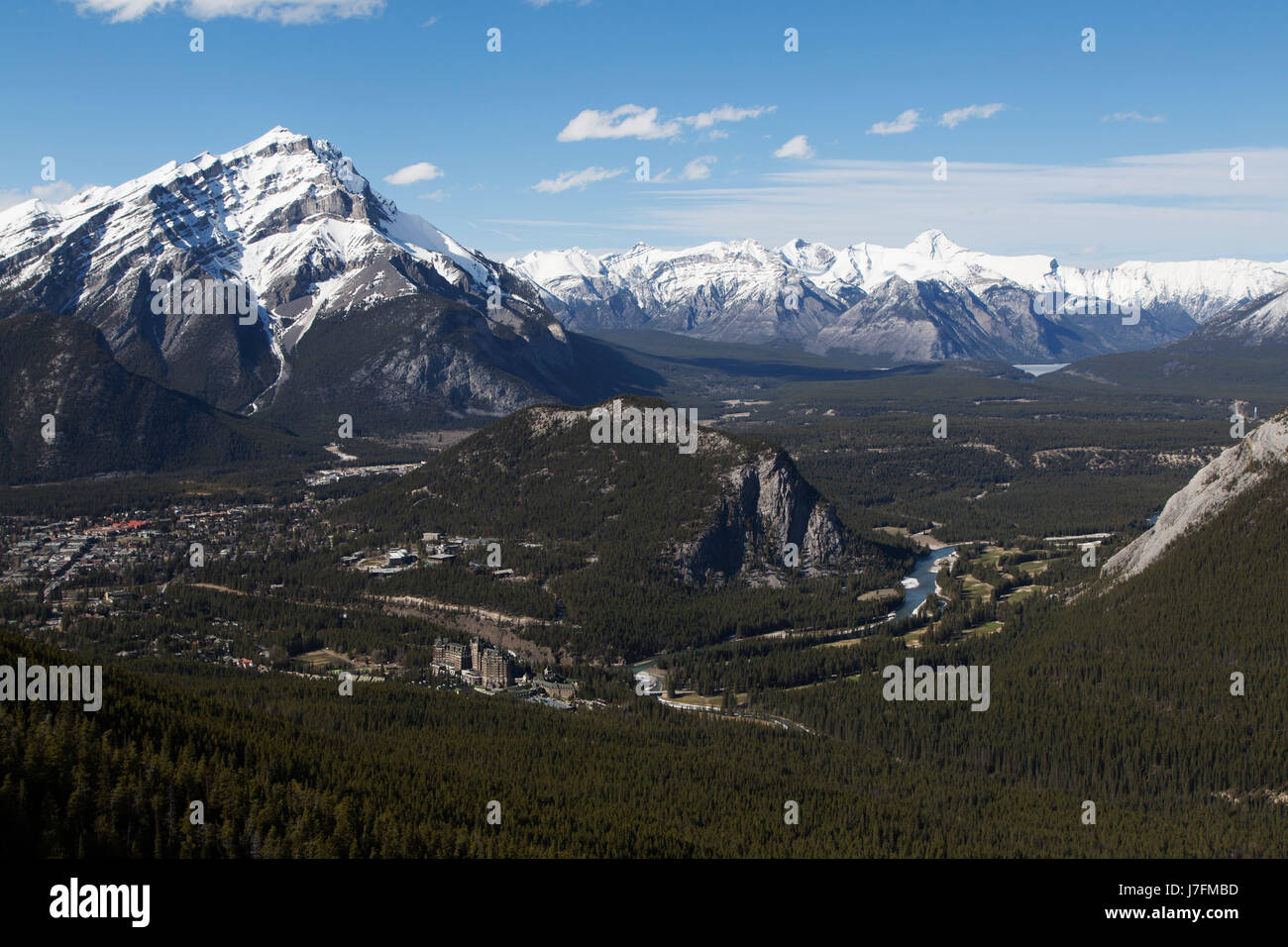 Cascade Mountain towers over Banff, Alberta, Canada.The mountain and ...