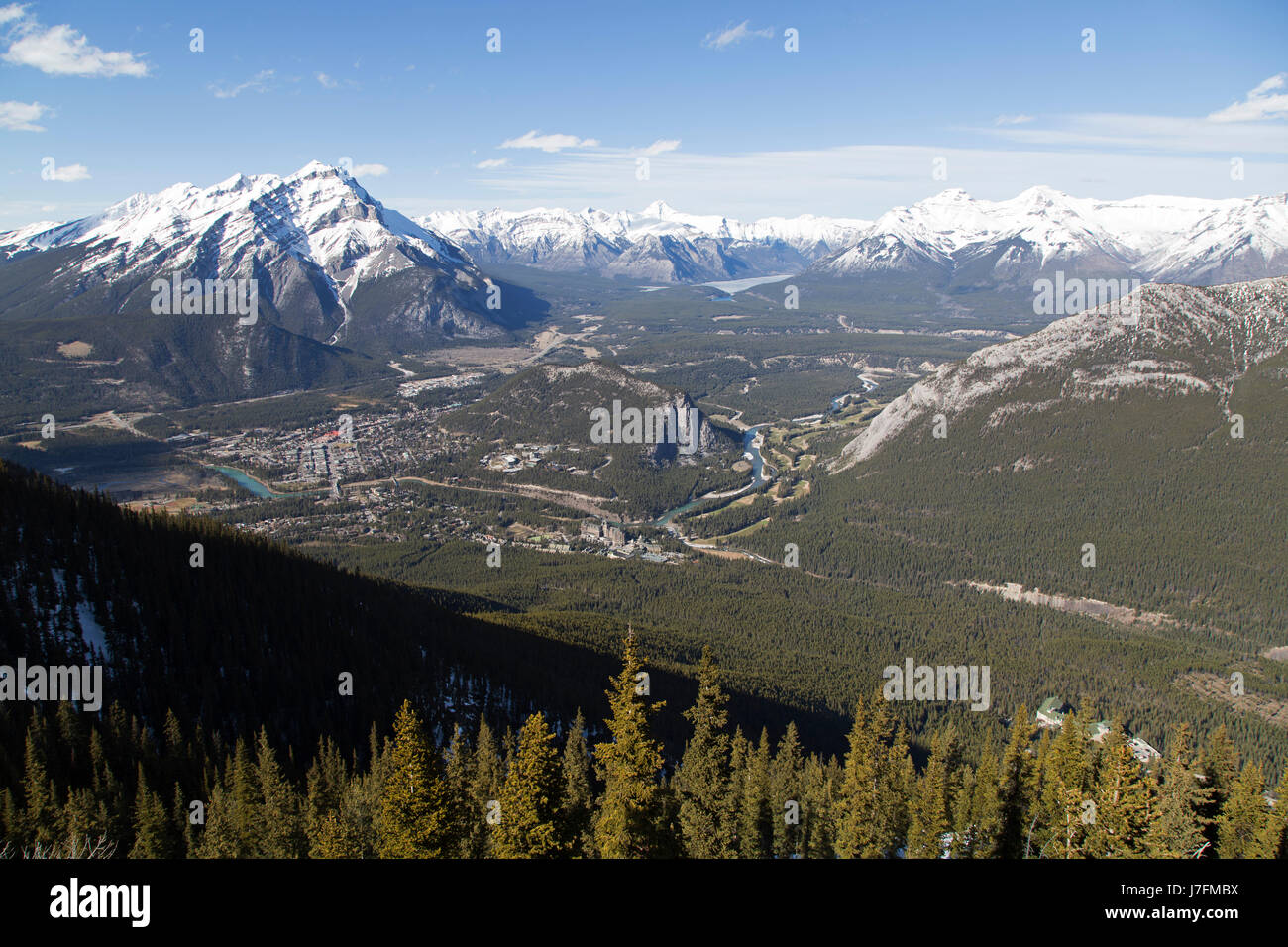 Cascade Mountain towers over Banff, Alberta, Canada.The mountain and ...