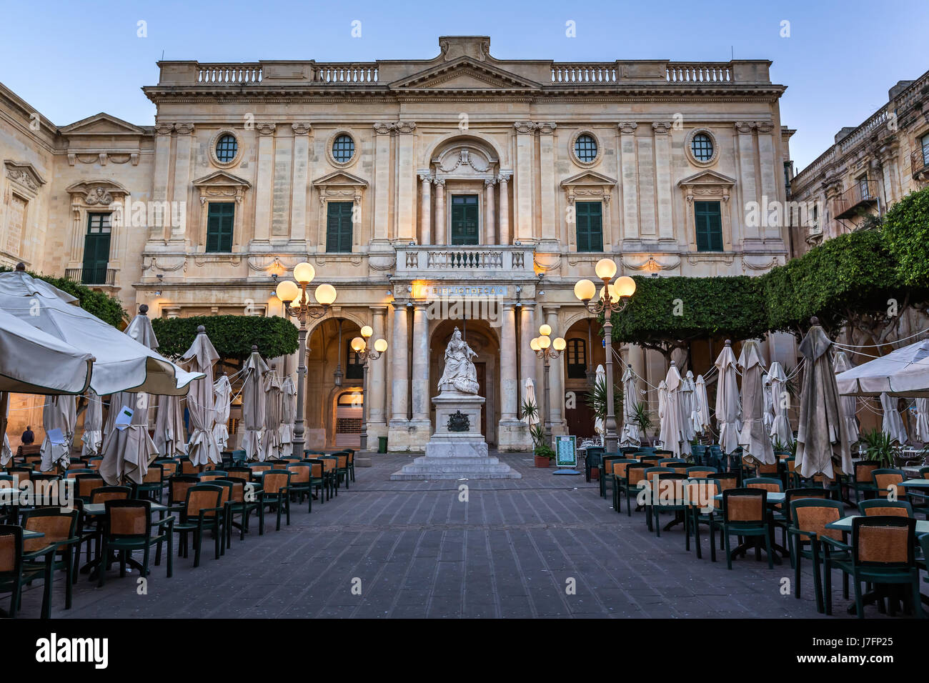 National Library of Malta in the Evening, Valletta, Malta Stock Photo ...