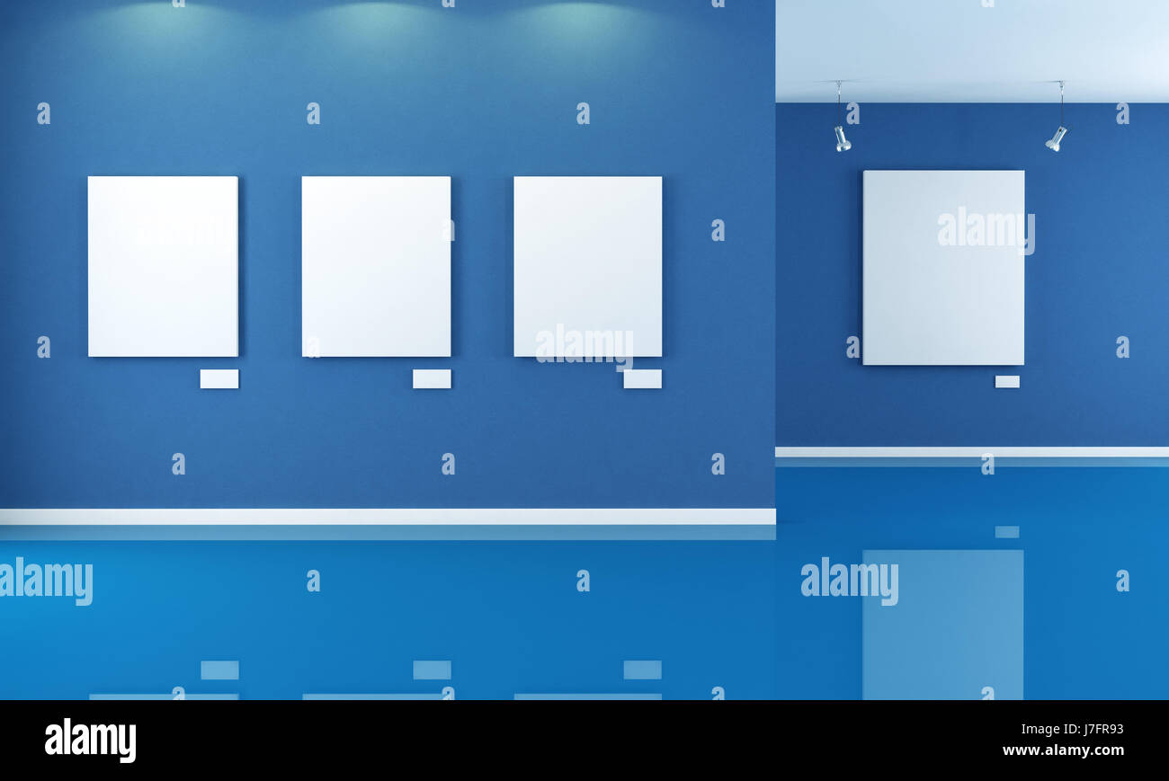 blue art culture colour space room interior reflection wall museum ...