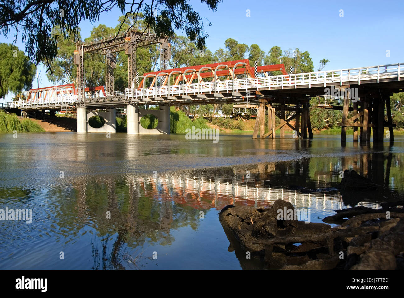 blue colour tree bridge summer summerly reflection australia ...