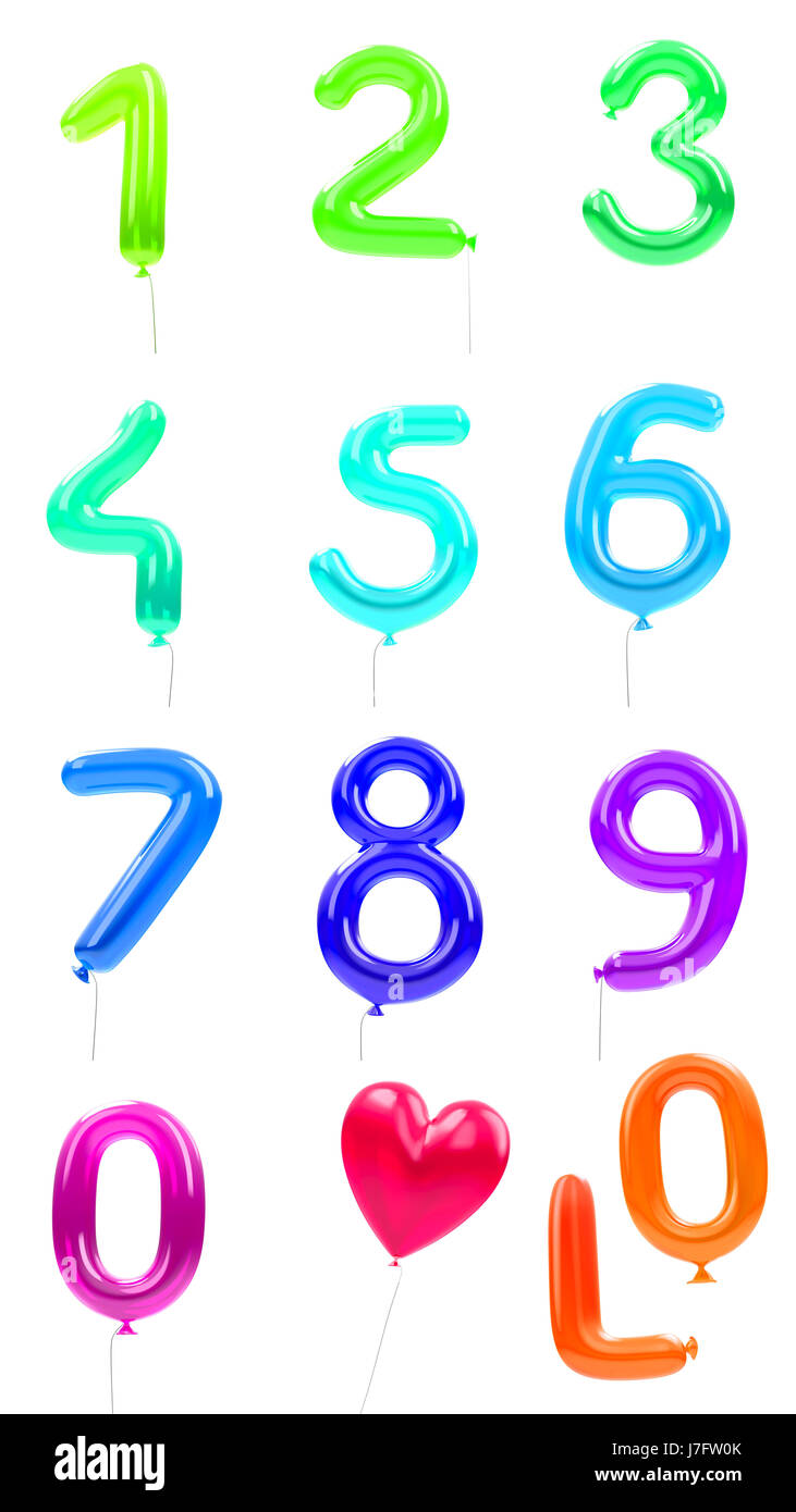 writing font typography balloon number rubber heart red blue isolated ...