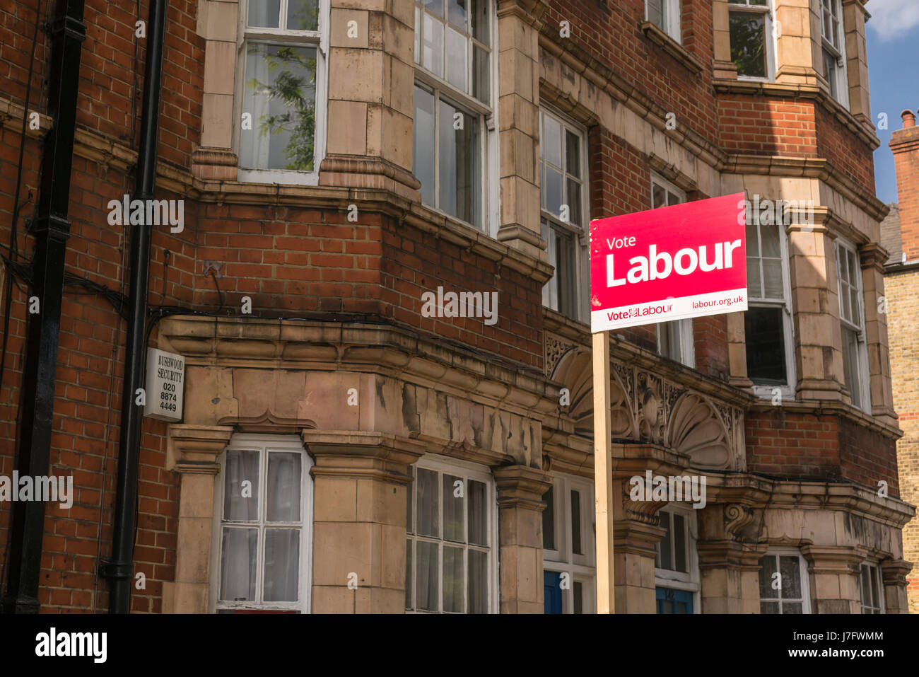 London, England - May 2017:A Vote Labour Sign poster with victorian ...