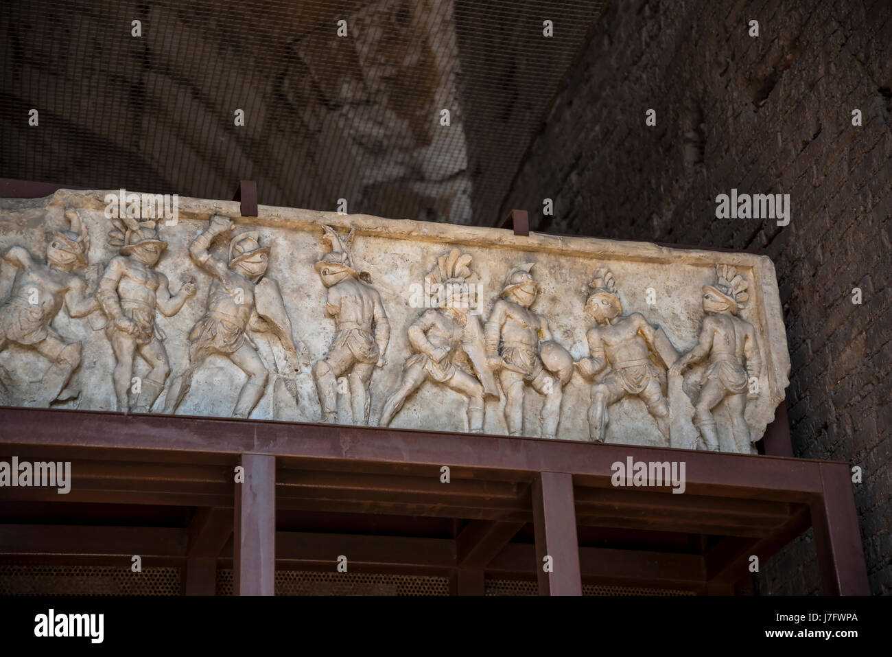 The Interior of the Colosseum with marble frieze of gladiators Stock ...