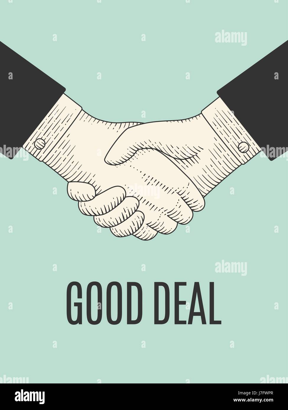 Vintage drawing of handshake in engraving style. Good Deal Stock Vector ...