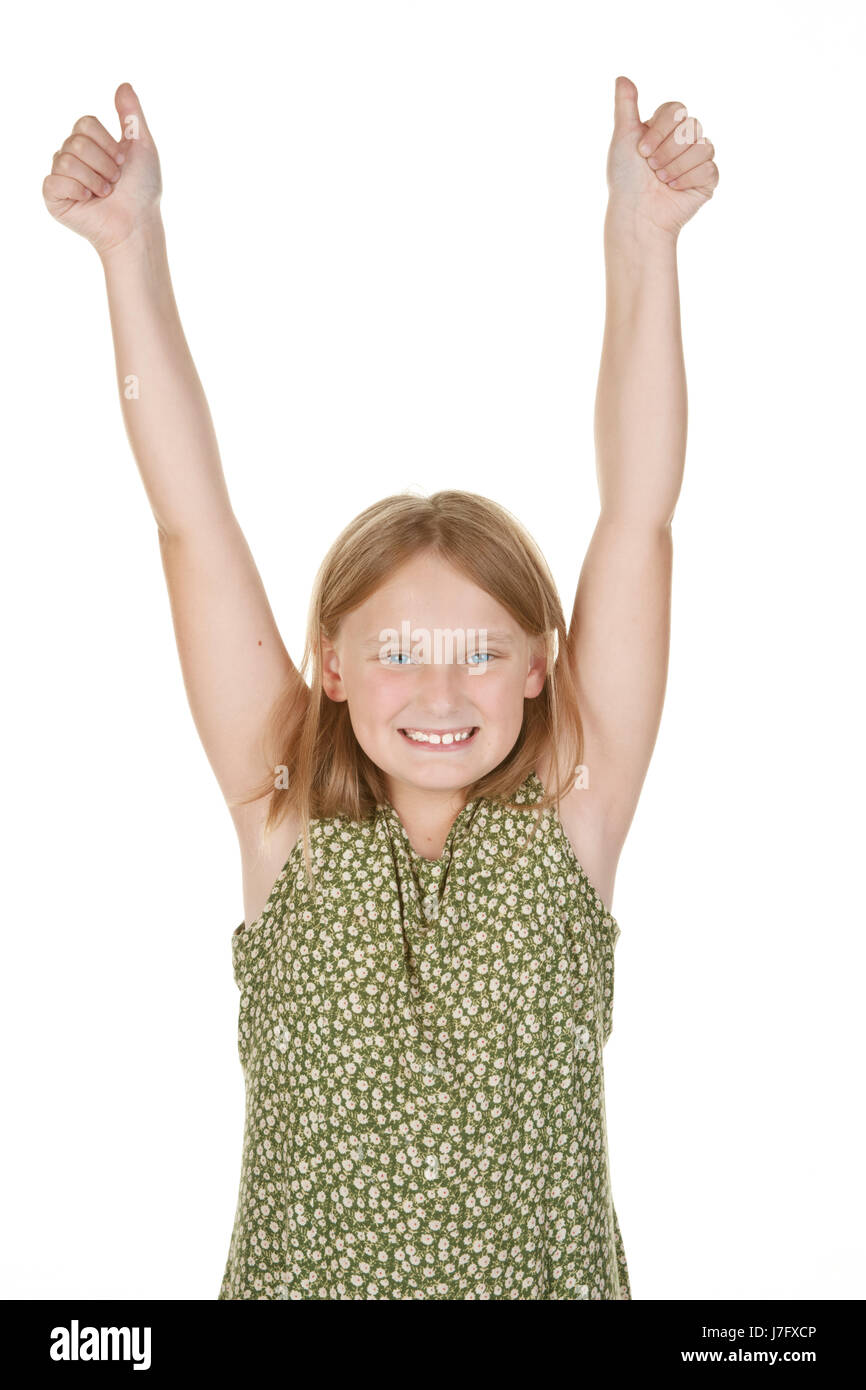 isolated female person winner up on kid delighted unambitious ...