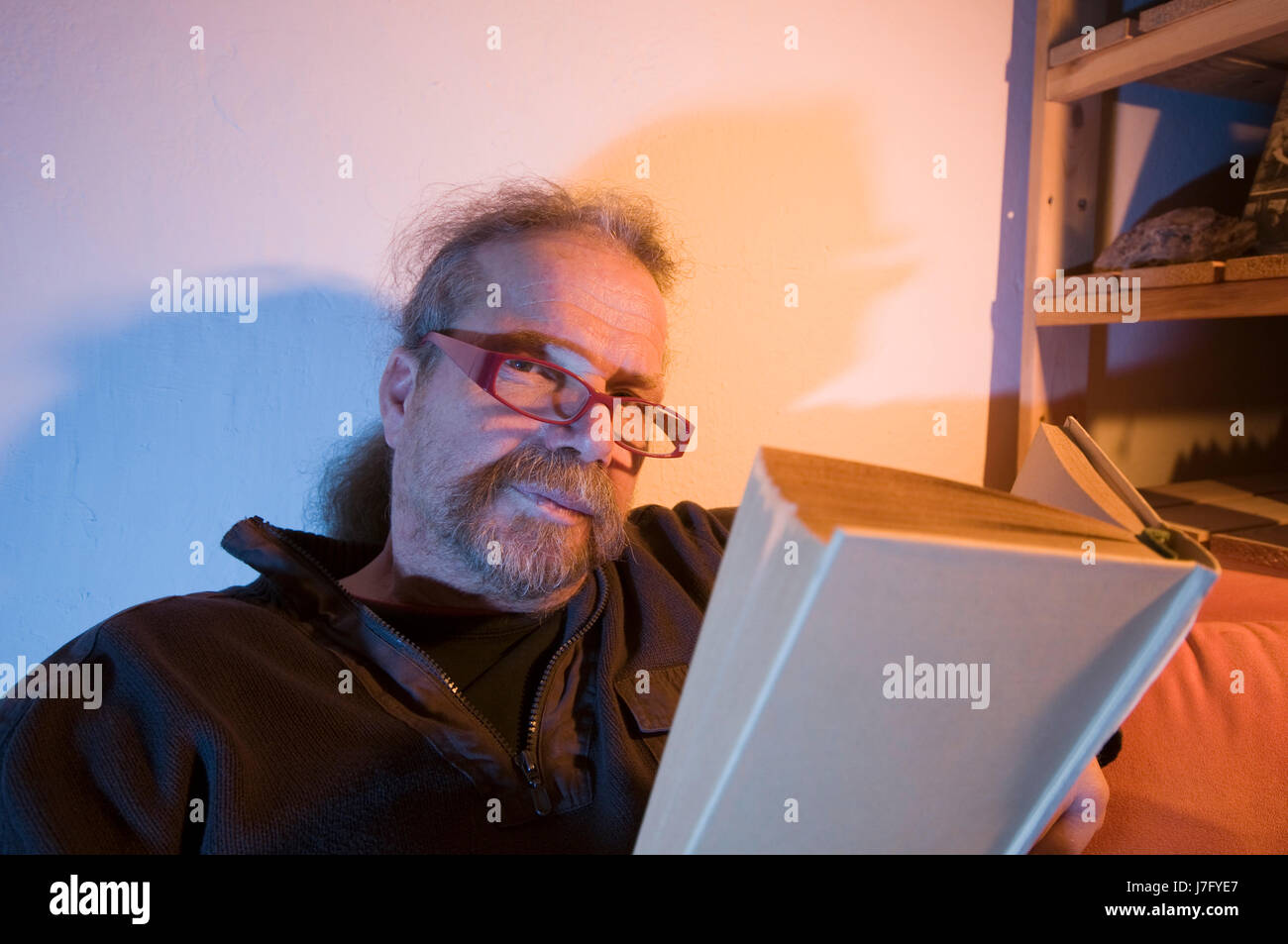 at home full beard scanning reads man senior senior citizen elderly ...