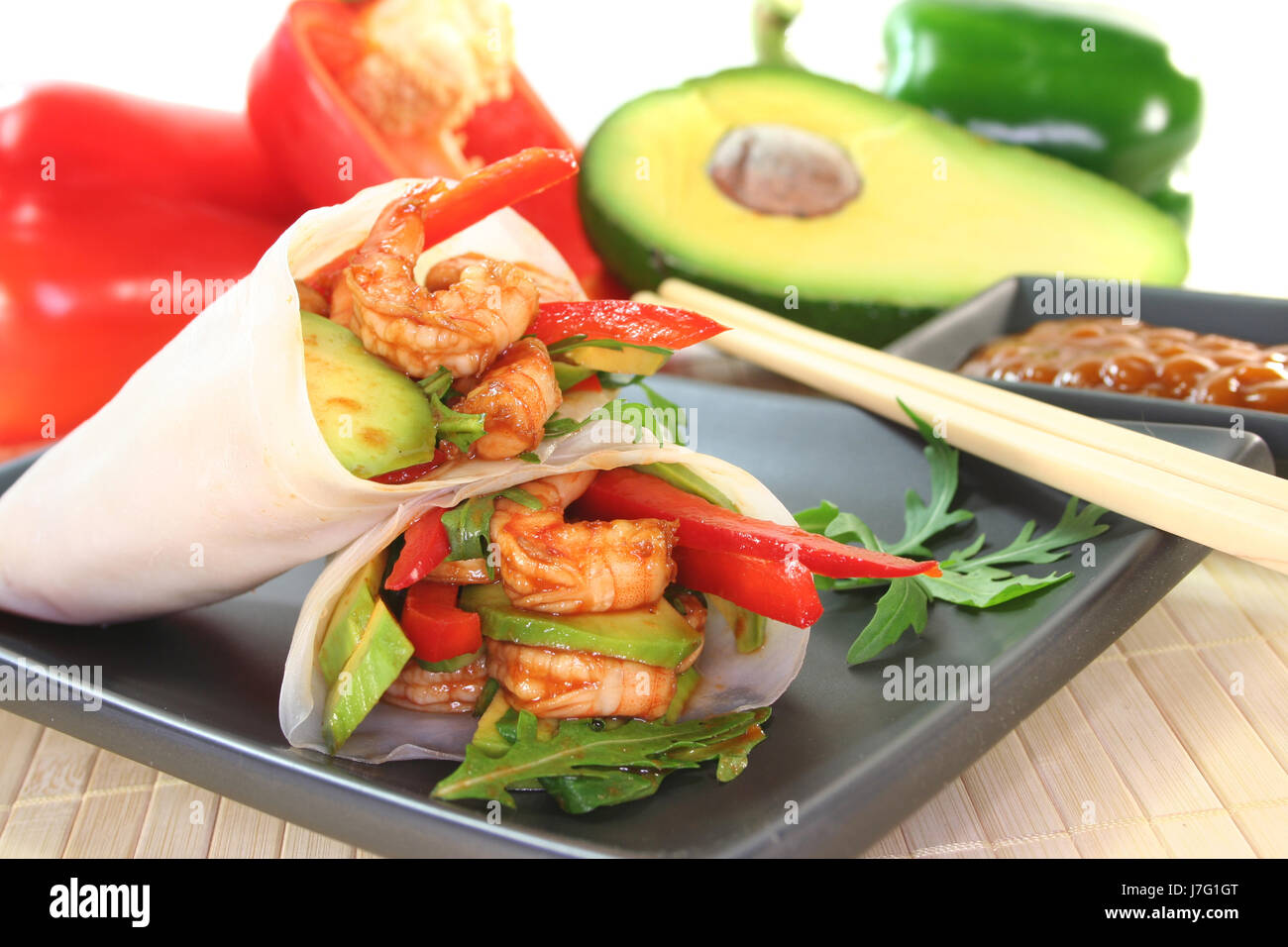 king prawns - avocado wrap Stock Photo - Alamy