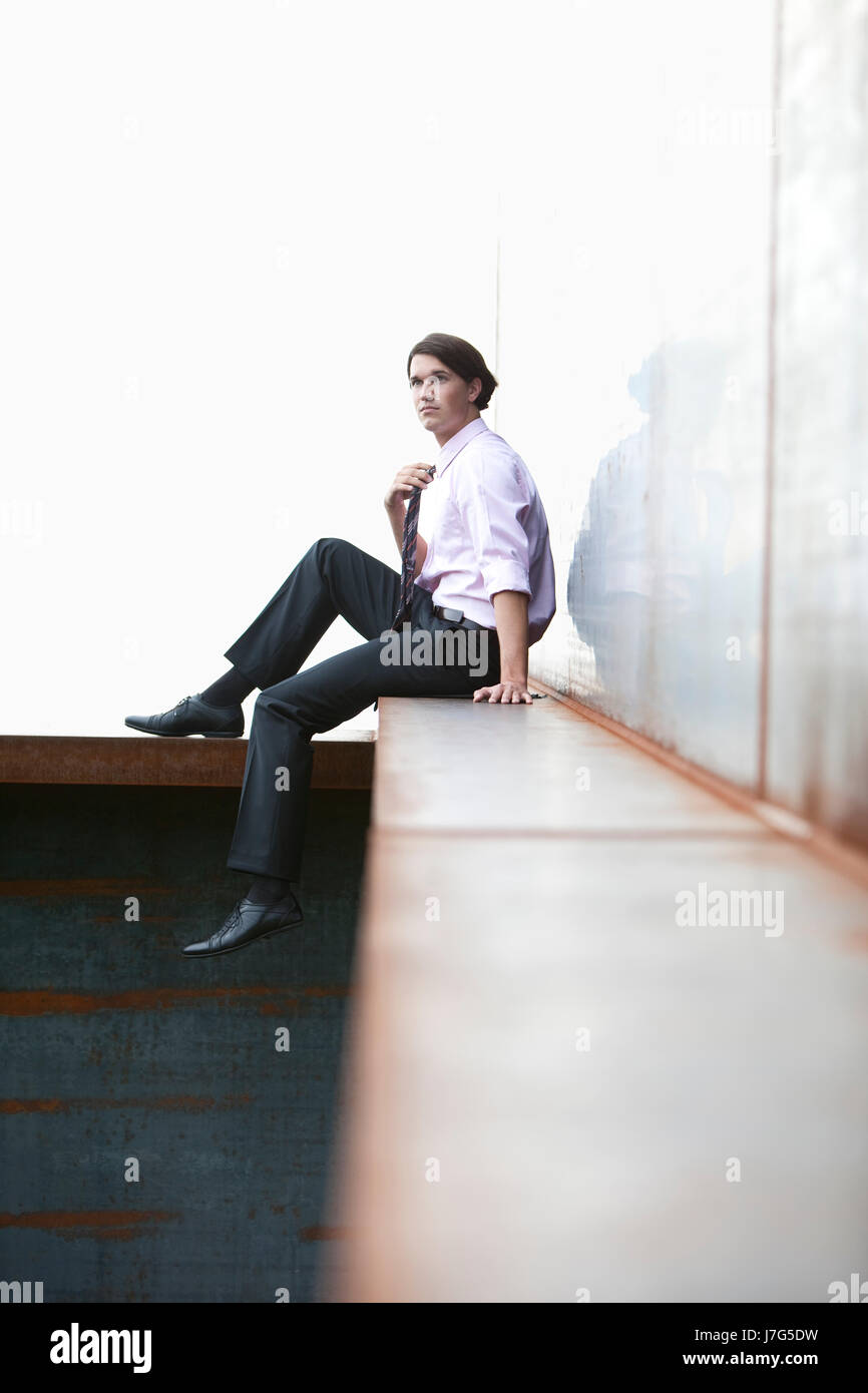 portrait necktie young entrepreneur alone lonely suit man meditative ...