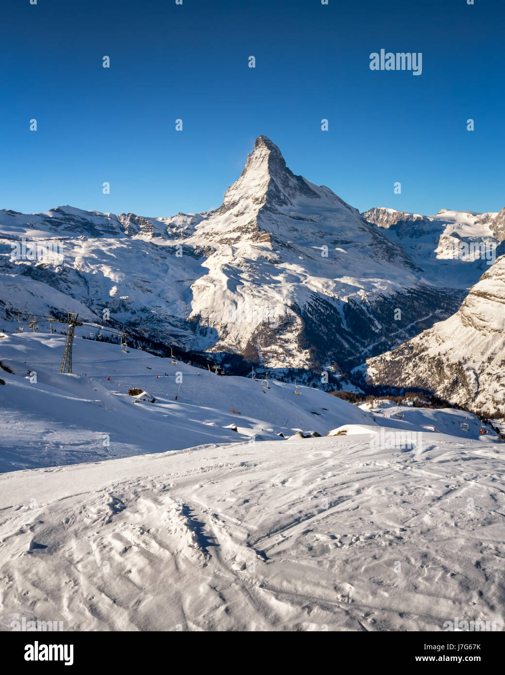 Sunny Ski Slope and Matterhorn Peak in Zermatt, Switzerland Stock Photo ...