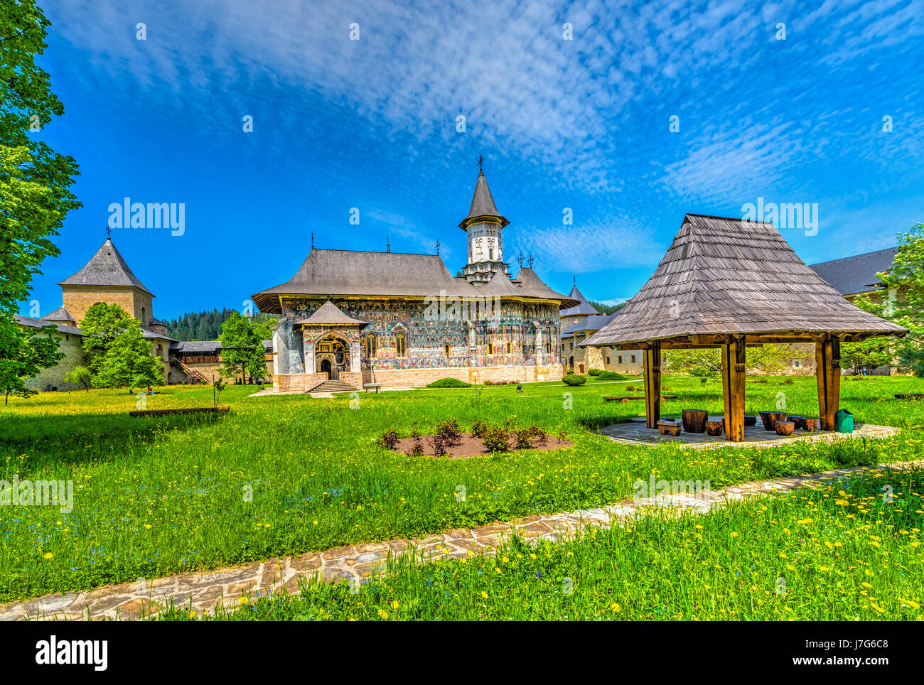 Sucevita orthodox painted church monastery, Suceava landmark, Moldavia ...