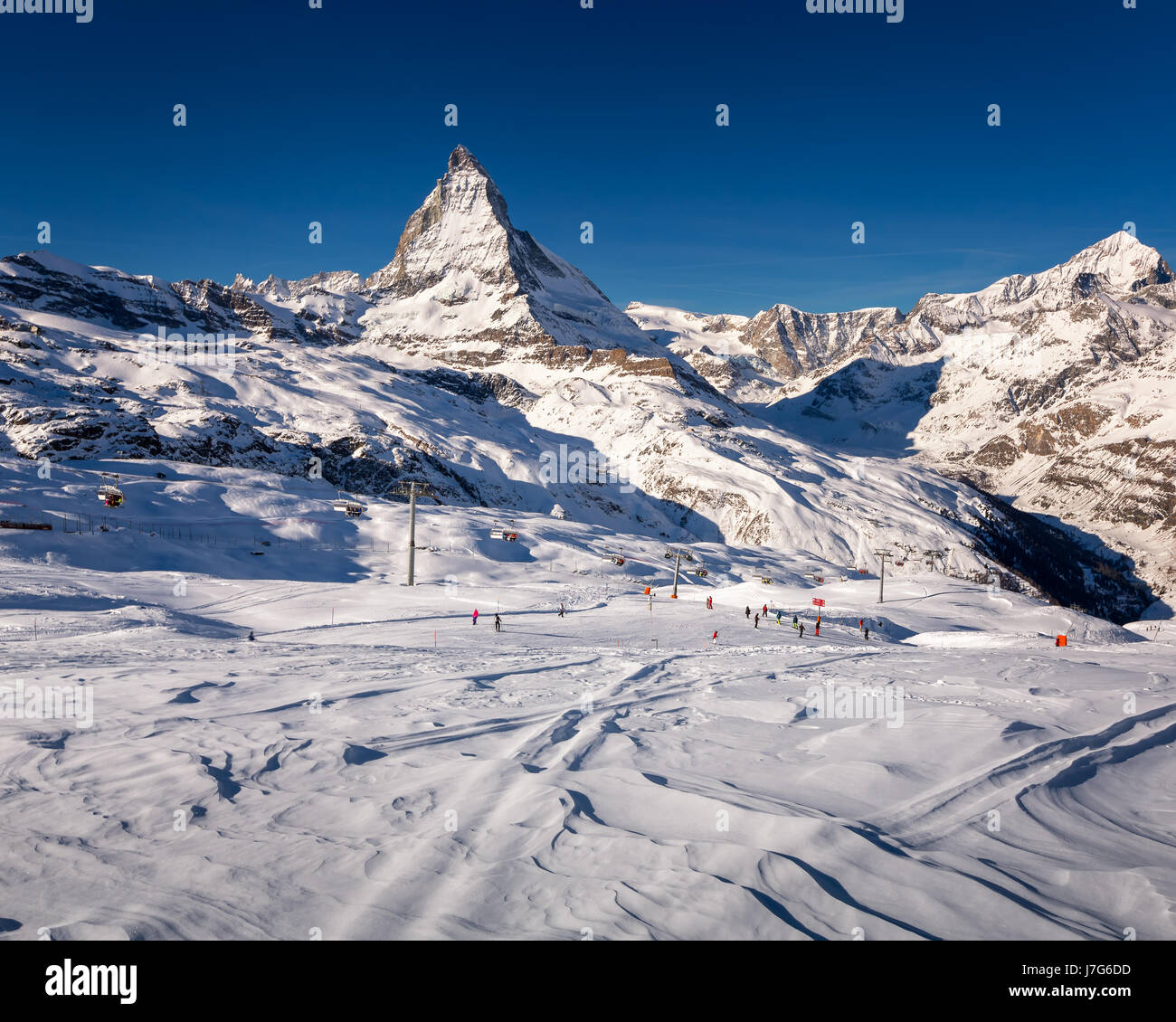 Sunny Ski Slope and Matterhorn Peak in Zermatt, Switzerland Stock Photo ...