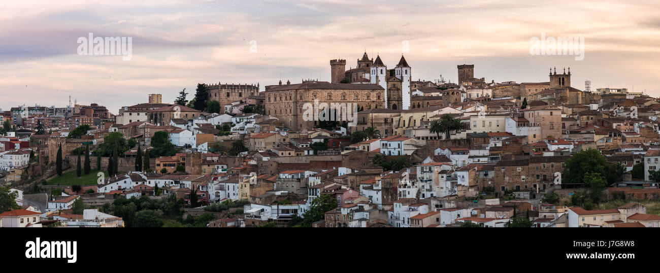 Panorama view of the city of Cáceres, Spain with the buildings of the ...