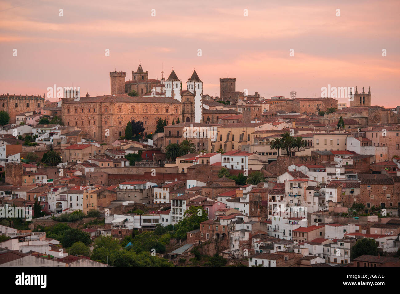 Panorama view of the city of Cáceres, Spain with the buildings of the ...