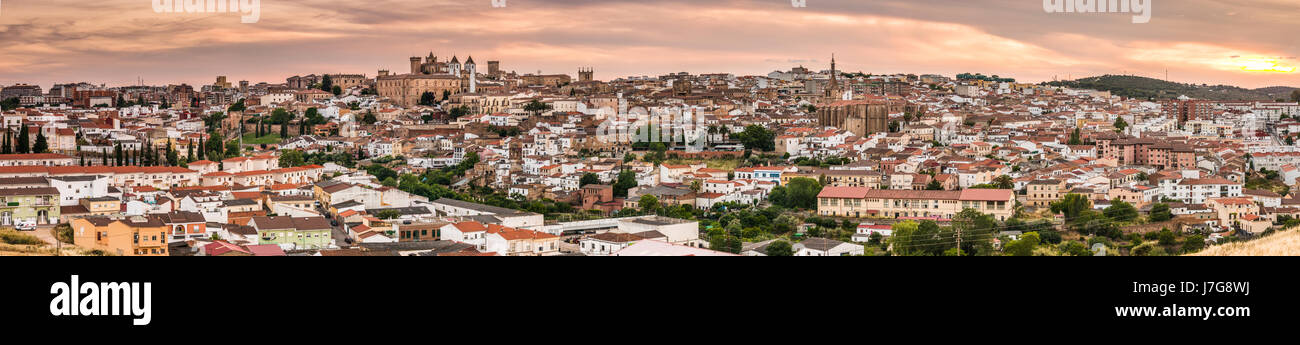Panorama view of the city of Cáceres, Spain with the buildings of the ...