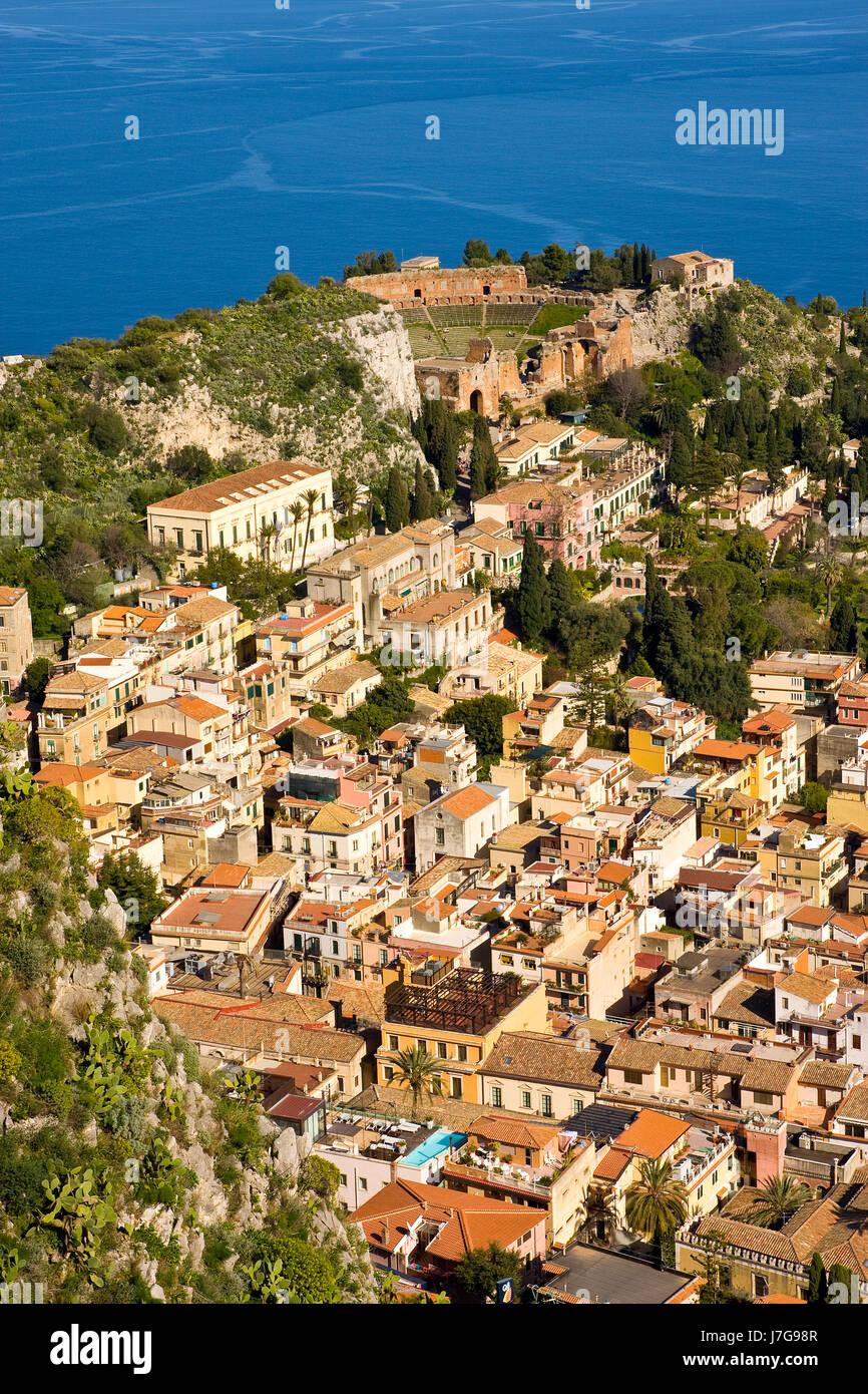city town sicily salt water sea ocean water italy amphitheater ...