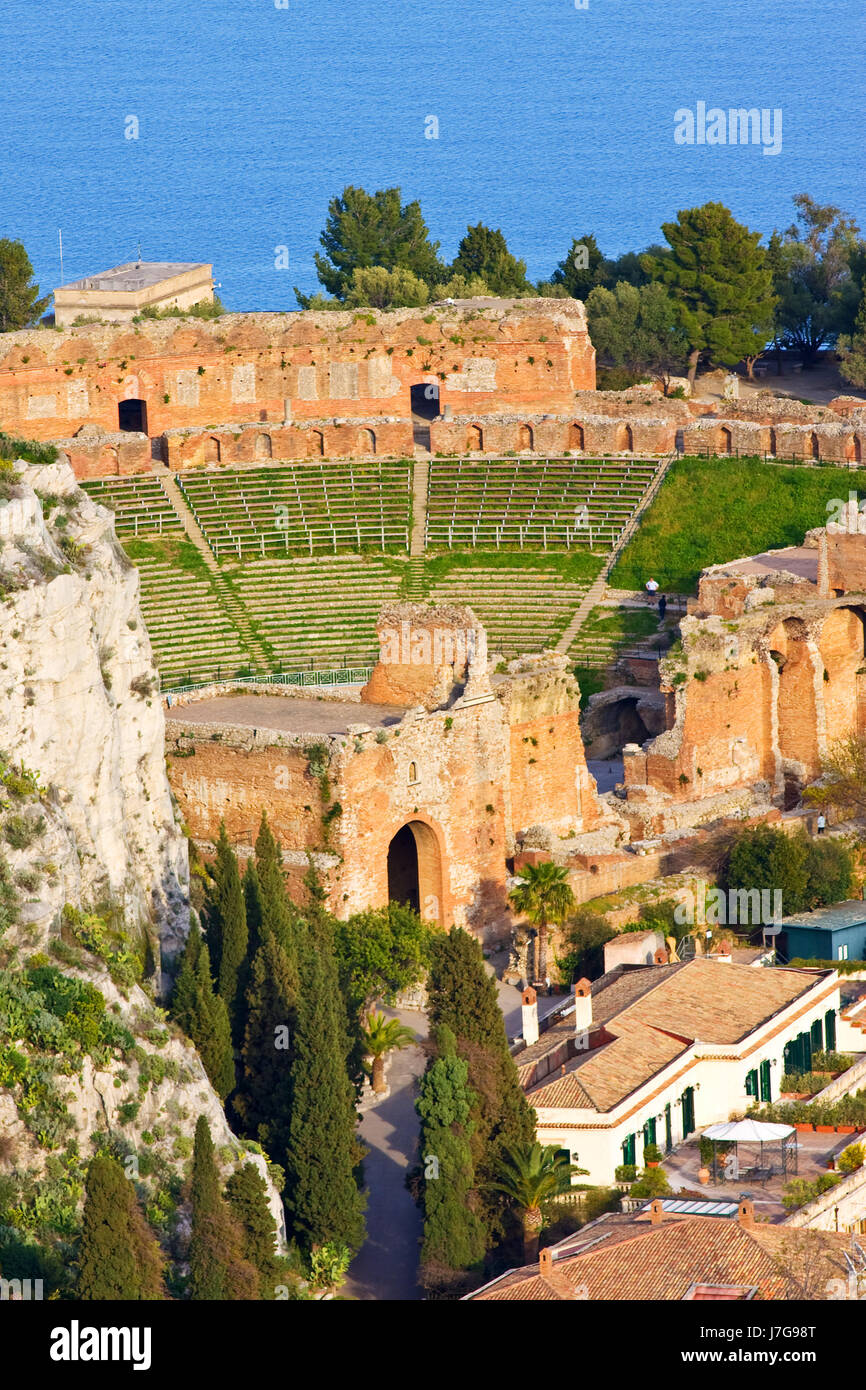 city town sicily salt water sea ocean water italy amphitheater ...