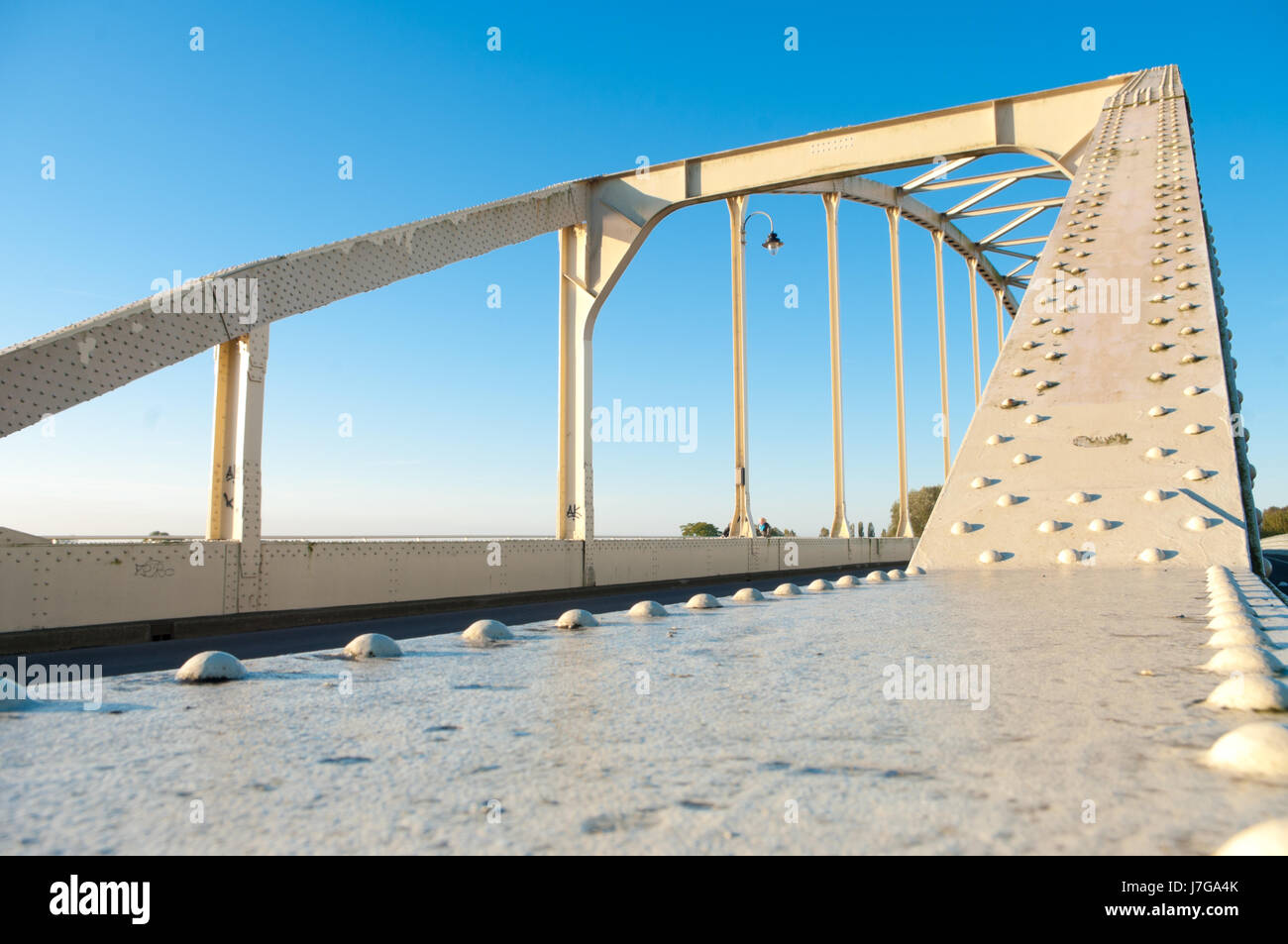 bridge arch steel metal frame road street white framework blue ...