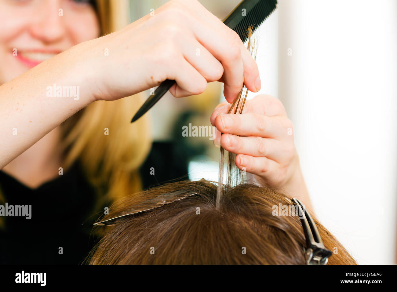 woman scissors scissor lounge comb barber haircut humans human beings ...
