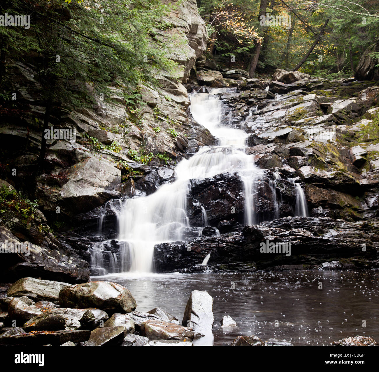 leaves stream waterfall falls foliage river water fall autumn motion ...