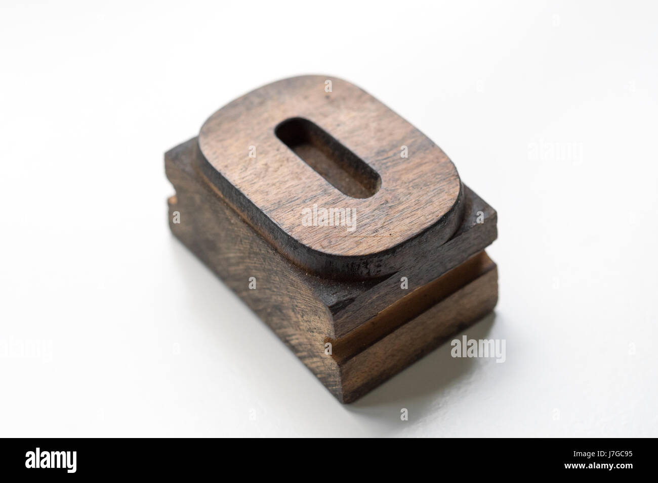 Old number zero letterpress printing block isolated on a white ...