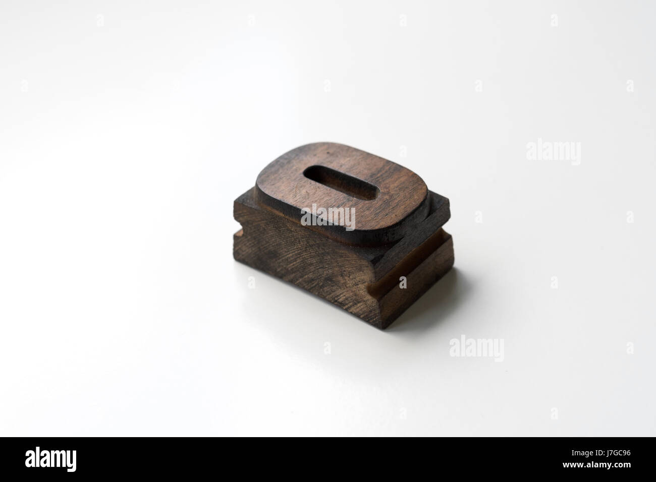 Old number zero letterpress printing block isolated on a white ...
