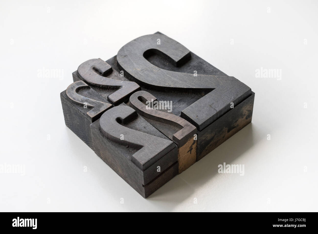 Old number two letterpress printing blocks isolated on a white ...