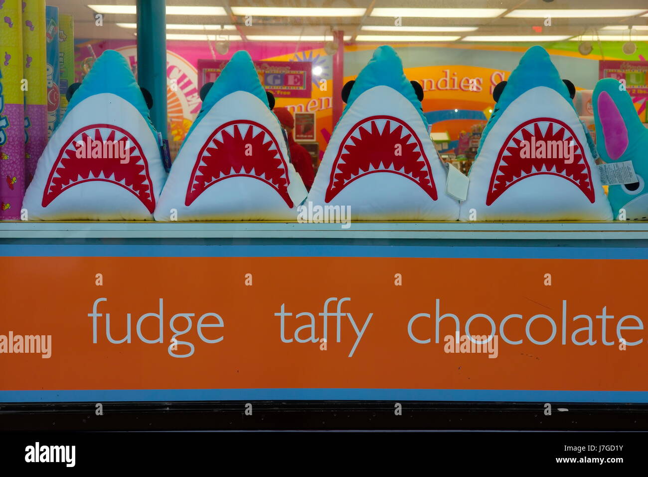 Shark Plush Toys in Candy Store Window Stock Photo - Alamy
