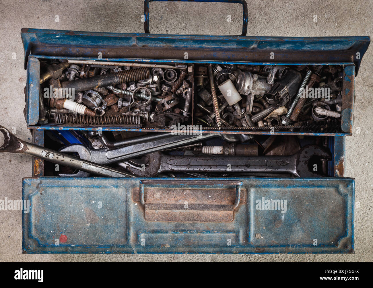 toolbox on flat lay view with many tools for industry idea Stock Photo ...