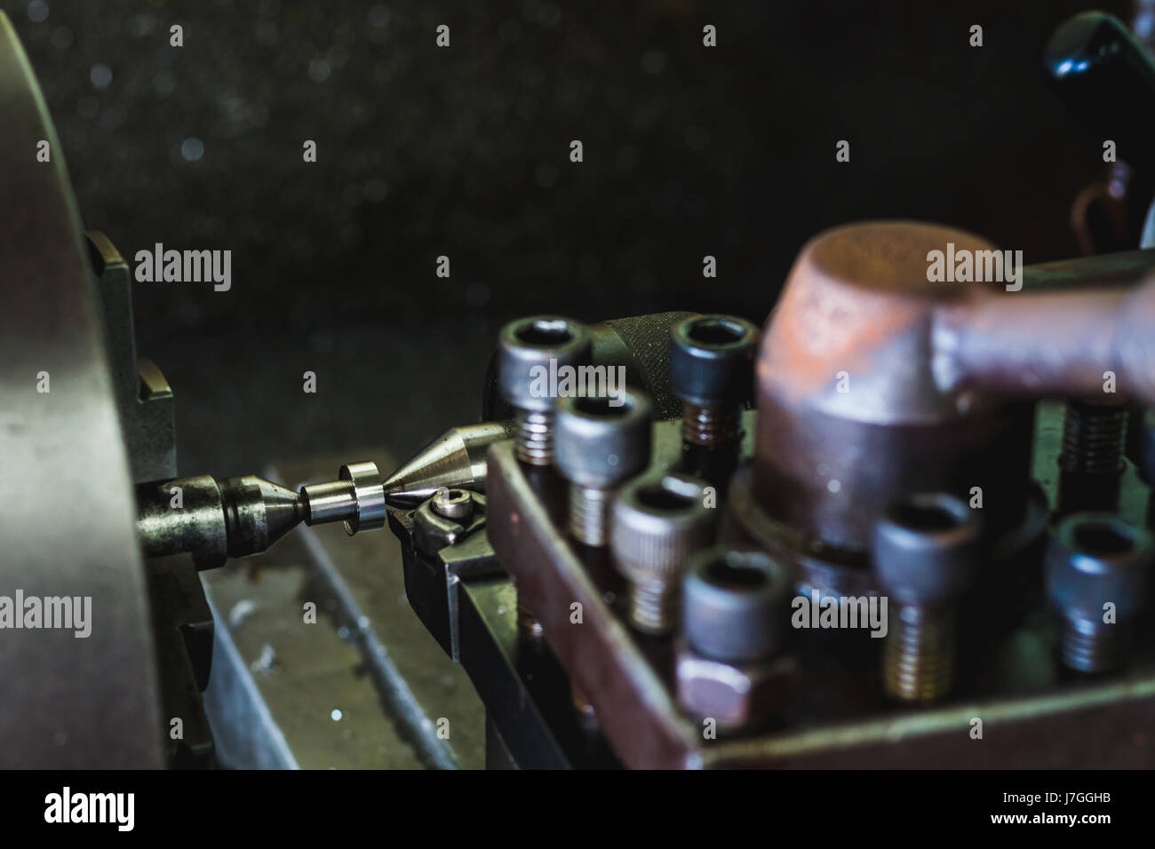 lathe machine working during productivity in industry concept Stock ...