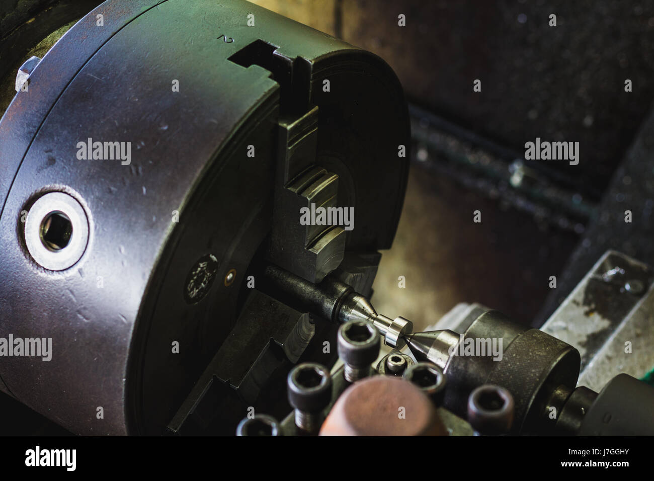 lathe machine working during productivity in industry concept Stock ...
