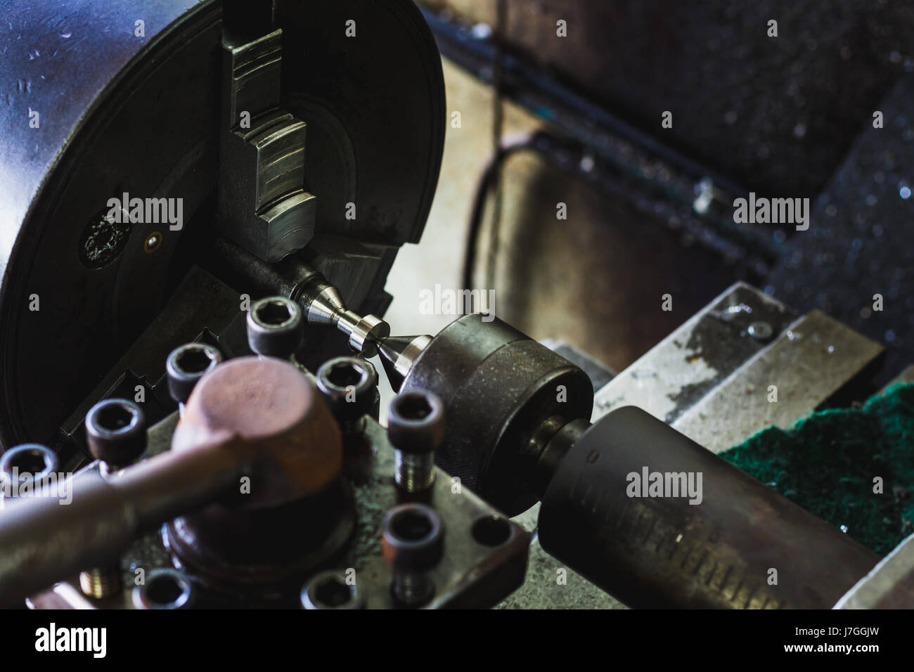 lathe machine working during productivity in industry concept Stock ...