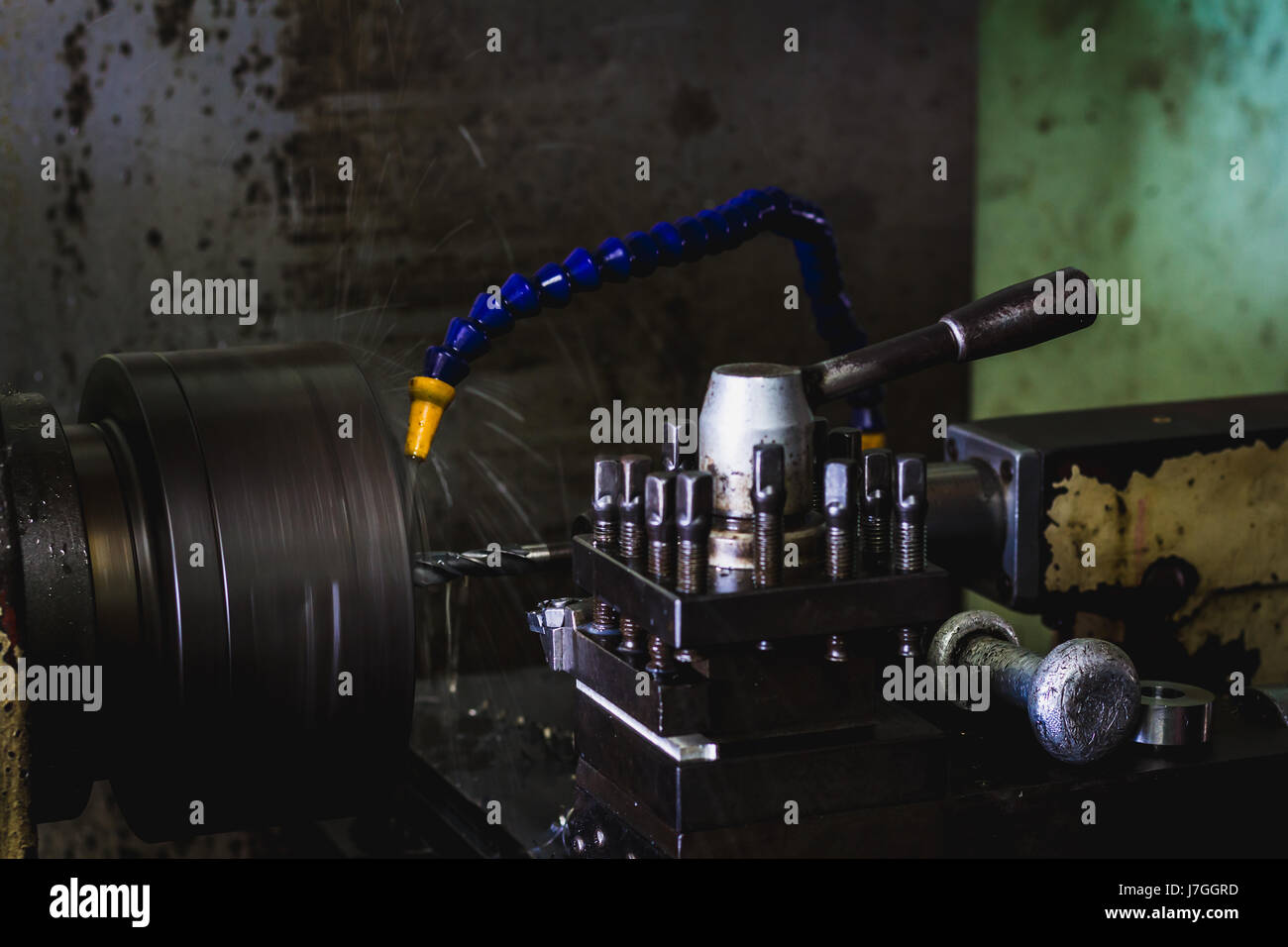 lathe machine working during productivity in industry concept Stock ...