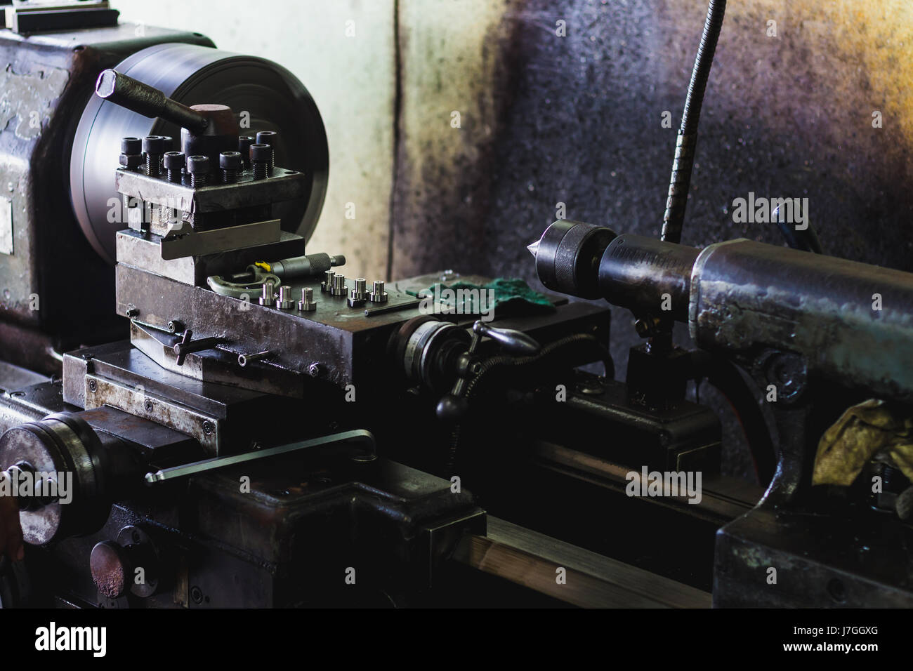 lathe machine working during productivity in industry concept Stock ...